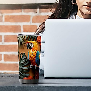 QWEUIOP 20oz Insulated Travel Coffee Mug Tropical Plants Butterfly Pattern Stainless Steel Tumbler with Lid Double Wall Vacuum Coffee Cup For Hot and Cold Drinks14310