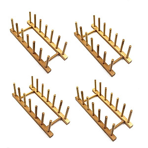 Tsyware 4 Pack Bamboo Wooden Dish Rack, Plate Rack Stand Pot Lid Holder, Kitchen Cabinet Organizer for Cup, Cutting Board, Bowl, Drying Rack and book hook