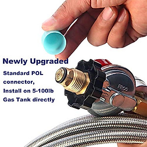 12 Foot High Pressure Adjustable Propane Regulator 0-30 PSI with Gauge 0~60PSI Gas Flow Indicator, Gas Cooker-3/8inch Female Flare Fitting, Stainless Steel Braided Hose and Gas Grill LP Regulator …