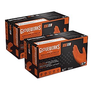 GLOVEWORKS HD Orange Nitrile Industrial Disposable Gloves, 8 Mil, Latex-Free, Raised Diamond Texture, X-Large, 2 Boxes of 100