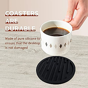Ouzoustate Coasters for Drinks Set of 6,Silicone Coasters for Coffee Table with Holder,Thickened,Easy to Clean,Non-Slip for Wooden Table,Bar,Fits Any Size of Cup (Black)