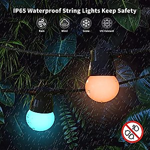 LUMIMAN Smart Color Changing Outdoor String Lights 48FT RGBIC Balcony Light with 15LED G45 Bulbs, APP Control 2.4GHZ WiFi Alexa Google, Connectable for Patio Gazebo Café Backyard