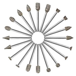 60 Grit 20Pcs 𝗗𝗶𝗮𝗺𝗼𝗻𝗱 𝗕𝘂𝗿𝗿 𝗦𝗲𝘁 - GOXAWEE Rotary Grinding Burrs Engraving Bits Set with 1/8-inch Shank, Diamond-Coated Stone Carving Accessories Bit Universal Fitment for Rotary Tools