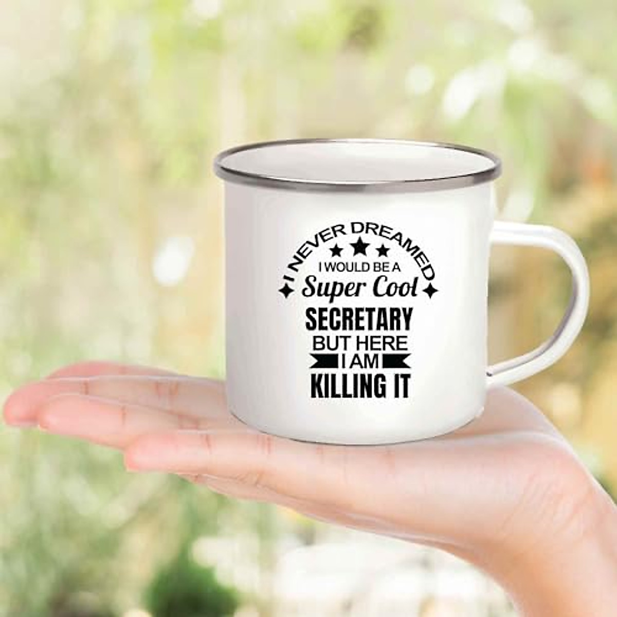 Humorous Gift Unique Office Professional Gift For Secretaries, Anniversary Surprise For Aunt - Killing It, Inspirational Quote On 12oz Enamel Silver Mug