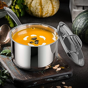 Ciwete 2 Quart Sauce Pan with Lid, Tri Ply Stainless Steel Saucepan 2 Qt with Stainless Steel Lid, 2 Measuring Lines, Upgraded Packaging, Cool Ergonomic Handle, Dishwasher & Oven Safe