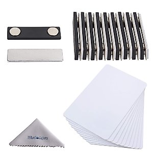 DIY Name Badges, Wisdompro 10 Set White Printable Blank PVC Badges (3.38 x 2.13 Inch) with Magnetic Name Tag for Jacket, Lapel,or Shirt - No Holes in Your Fine Jackets or Shirts