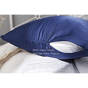 100% Mulberry Silk Pillowcase for Hair and Skin, Both Side 19 Momme Silk with Hidden Zipper,2 Pack (Navy Blue, Standard)