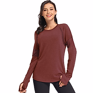 Muzniuer Womens Long Sleeve Workout Shirts-Plain Long Sleeve Tshirt for Women Yoga Sports T-Shirt Long Sleeve Breathable Shirts Activewear with Thumb Hole Red S