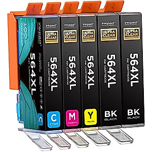 iNKPAD 564XL Ink Cartridges Replacement for Original HP 564 XL Combo Pack - Compatible for Photosmart 5520 6520 7510 7520 DeskJet 3520 Premium C309A C410A Printer (2BK/C/M/Y-5 Pack)