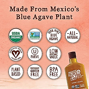 Agave In The Raw Light Organic Agave Nectar Sweetener | Blue Raw Agave Syrup | No Added Flavors or erythritol | Sugar Alternative for Coffee, Baking, Cooking, Hot & Cold Drinks | Natural, Low Carb, Low Glycemic, Vegan, Gluten-Free | 18.5oz Bottle (Pack of