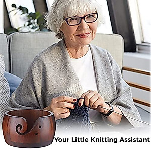 gofidin Craft DIY Arts with Handmade Holes Knitting Crochet Weaving Tool Wool Holder Organizer Wooden Yarn Bowl Woolen Knitting Storage Basket(2)