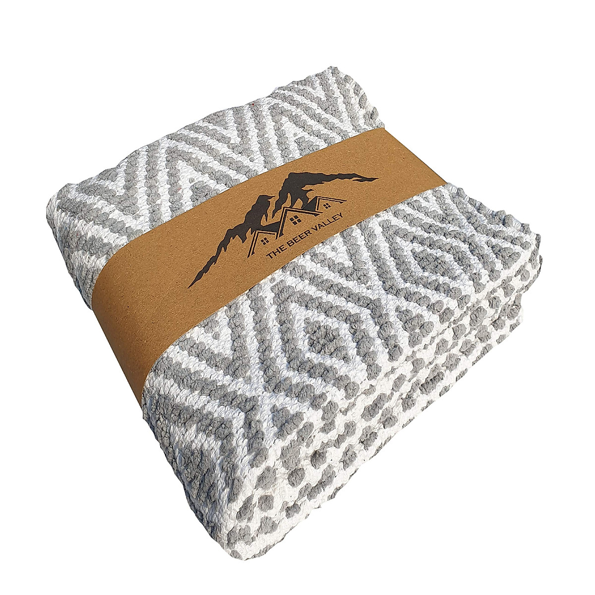 THE BEER VALLEY Cotton Diamond Rug 21x34 Inches - Grey, Reversible Machine Washable Accent Rugs for Bedroom, Kitchen, Entryway, Bathroom