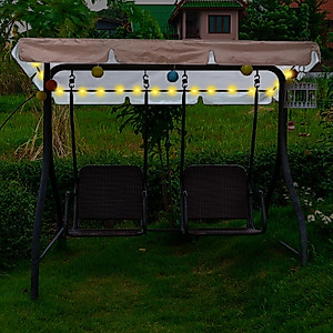 GliCraft LED Lighted Porch Swing Canopy Replacement Waterproof Swing Top Cover LED Swing Canopy Replacement Canopy Sun Shade Awning Cover Outdoor Patio Swing Canopy (Brown,65 x 45 Inch)