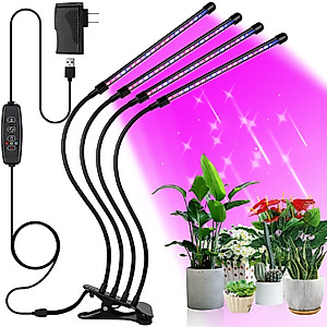 JSYBOY Grow Lights for Indoor Plants LED Grow Light for Seed Starting with Red Blue Spectrum, 3/9/12H Timer, 10 Dimmable Levels & 3 Switch Modes, Adjustable Gooseneck Suitable for Various Plant