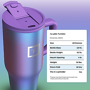 IRON °FLASK Co-Pilot Insulated Mug w/Straw & Flip Cap Lids - Cup Holder Bottle for Hot, Cold Drink - Leak-Proof - Water, Coffee Portable Travel Mug - Aurora, 40 Oz