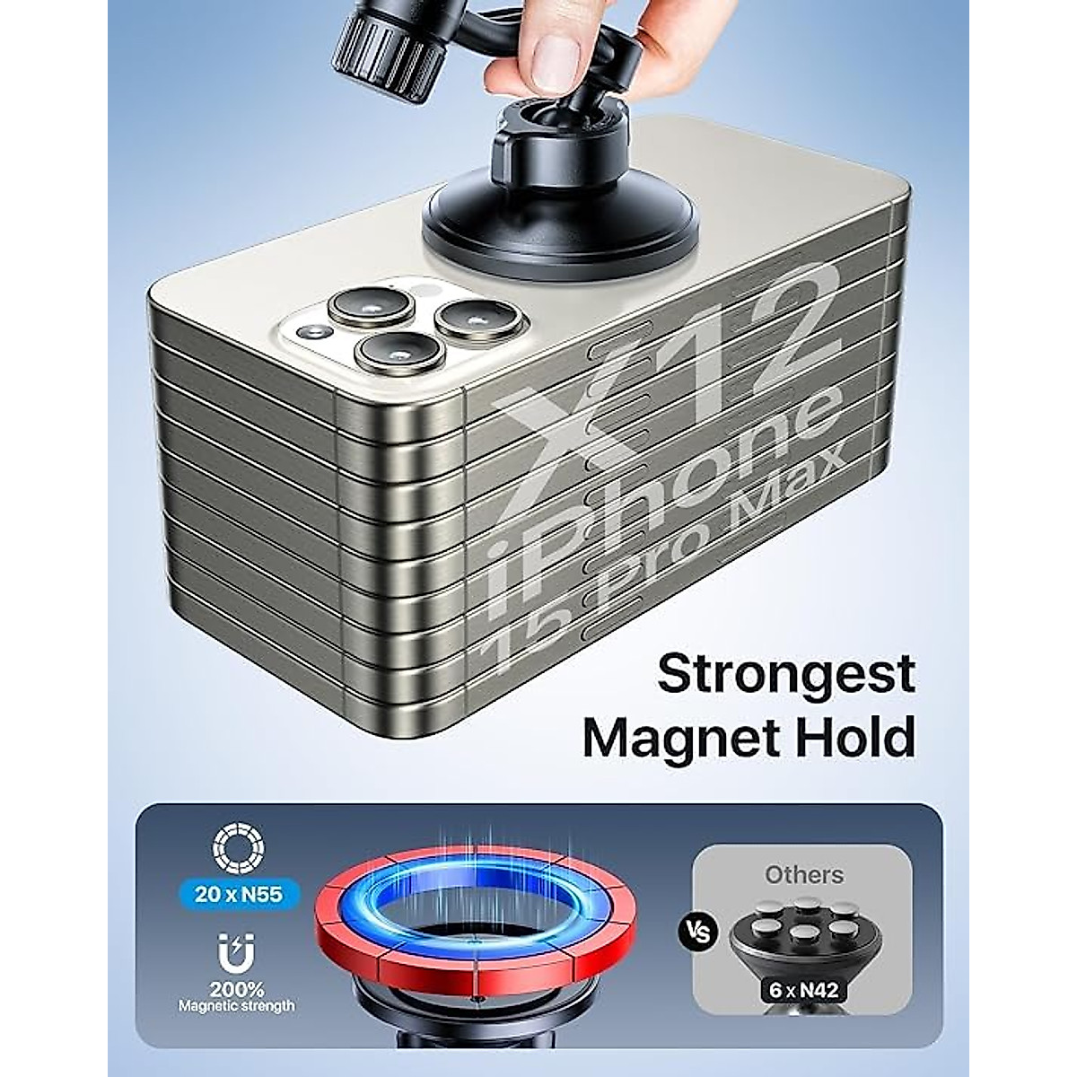 andobil Magnetic Phone Holder for Car [20 Upgraded Strong Magnets & Never Blocking Vent] for MagSafe Car Mount, 360° Rotate-Freely, Car Phone Mount Fit for iPhone 15 14 13 12 Pro Max Samsung S24 S23