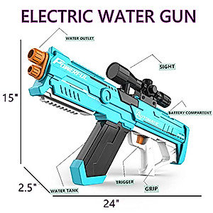 JCWH Electronic Powerful Water Gun,Electric Squirt Gun, with ABS Material 1100cc Large Capacity Strong 49 Ft Long Rang Shooting for Summer Water Toys Gun Kids Adults