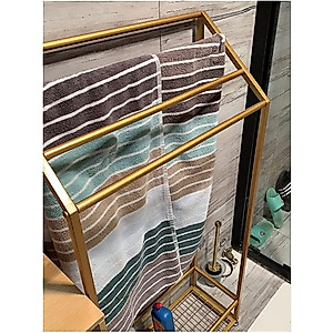 Standing Towel Rack, Metal Freestanding Towel Rack with Bottom Rack 4 Tier Towel Rack Floor Storage Rack for Swimming Pool, Kitchen, Restroom (Color : Black, Size : 70 * 25 * 120cm)
