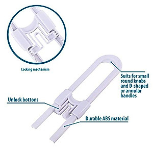 CUTESAFETY Sliding Cabinet Locks - Baby Proofing Cabinets with Adjustable Child Safety Lock - Childproof Latches for Knobs,Handles on Kitchen Doors,Storage Door,Cupboard,Closet,Dresser (White, 10)