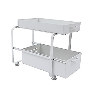 Utility Rolling Cart with Wheels and Sliding Storage Drawer - 2-Tier White Mobile Multipurpose Utility Organizer Cart for Home,Office,Kitchen,Bathroom