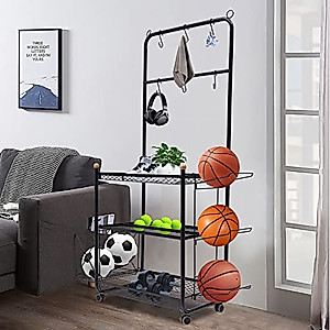 ZHFEISY Sports Equipment Storage Rack 3-Tier Sports Equipment Storage for Garage Garage Storage System with Wheels for Game Room Garage Yard