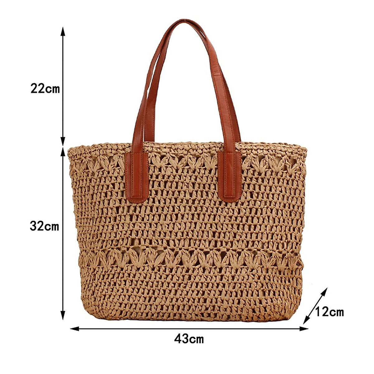 FAIRYSAN Summer Straw Shoulder Bag Women Large Straw Bags Weave Handmade Handle Tote Bag Brown