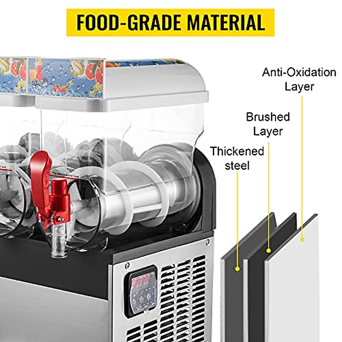 Happybuy 110V Commercial Slushy Machine 15L x 3 Tank Frozen Drink Machine 1800W Commercial Margarita Machine Stainless Steel Suitable for Supermarkets Cafes Restaurants Snack Bar