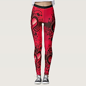Bblulu Valentines Day Running Leggings, Soft Heart Love Couple Sweet Leggings High Waisted Heart Pants High Waist Yoga Pants