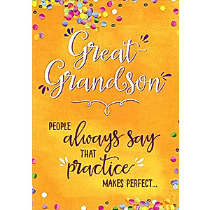 Designer Greetings People Always Say: Confetti on Orange Great-Grandson Birthday Card