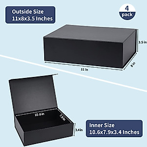 Giftgarden 4-Pack 11”x8”x3.5” Black Gift Boxes with Magnetic Lids, Large Collapsible Gift Wrap Box Magnet Clourse for Presents, Valentines Day, Birthday, Wedding, Bridesmaid Groomsman Proposal Box