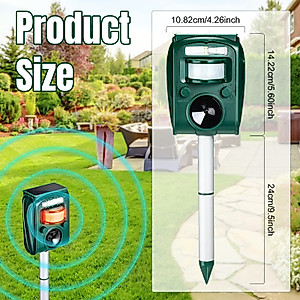 Ultrasonic Animal Repellent Solar Outdoor Animal Repeller Motion Detection with LED Flash Light Alarm Defender Cat Skunk Deer Bird Dog Waterproof ABS Dark Green (4)