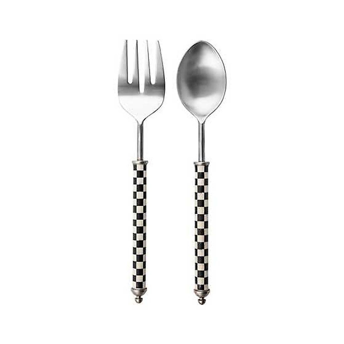 MACKENZIE-CHILDS Courtly Check Supper Club Salad Serving Set, Stainless-Steel Fork and Spoon for Serving Salad