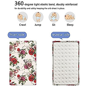 English Garden Themed Fitted Crib Sheet,Standard Crib Mattress Fitted Sheet Soft and Breathable Bed Sheets - Crib Mattress Sheet or Toddler Bed Sheet,28“ x52“,Champagne Multicolor