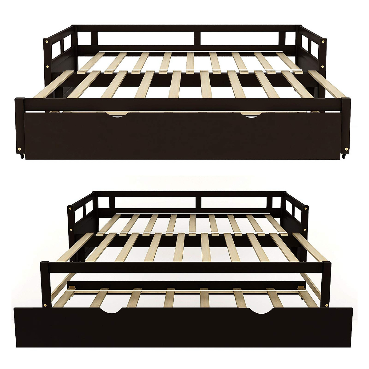 Harper & Bright Designs DayBed with A Trundle,Twin to King Bed with Trundle for Kids, No Box Spring Needed,Espresso