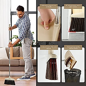 BoxedHome Household Broom and Dustpan Set Long Handle Broom Cleaning for Office Home Kitchen Floor Use, Upright Standing Broom and Dustpan Set for Home (Khaki)
