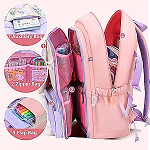 damdos Toddler Cute Backpack Kawaii Girls Bunny School Backpack,Lightweight Refrigerator Elementary Middle School Backpack Bookbag,Girls Backpack With Kawaii Pin Bunny Birthday Gifts(PURPLE,Large)