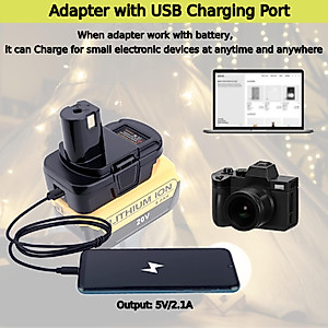 Swidan Battery Adapter for Ryobi 18V, Dewalt 20V & Milwaukee M18 Tools with USB Port