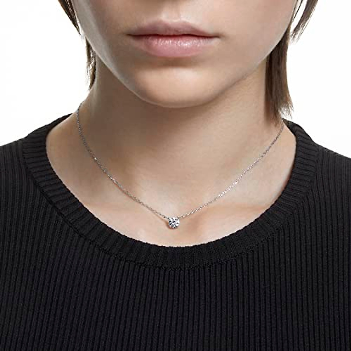 SWAROVSKI Stilla Attract Necklace, Clear Round-Cut Crystal in a Rhodium-Finish Setting, Part of the Stilla Attract Collection