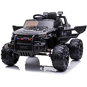 Dakott Chevy Silverado Z71 Trail Boss Monster Truck Four Powerful Motors 12V 4x4 Big Wheels Ride On Monster Truck for Kids.,Black