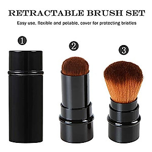 JewelryWe 3 Colors Cosmetic Beauty Makeup Minerals Powder Brush Travel Retractable Kabuki Brush,Foudation Blush Brush Cosmetic Tool (3pcs)