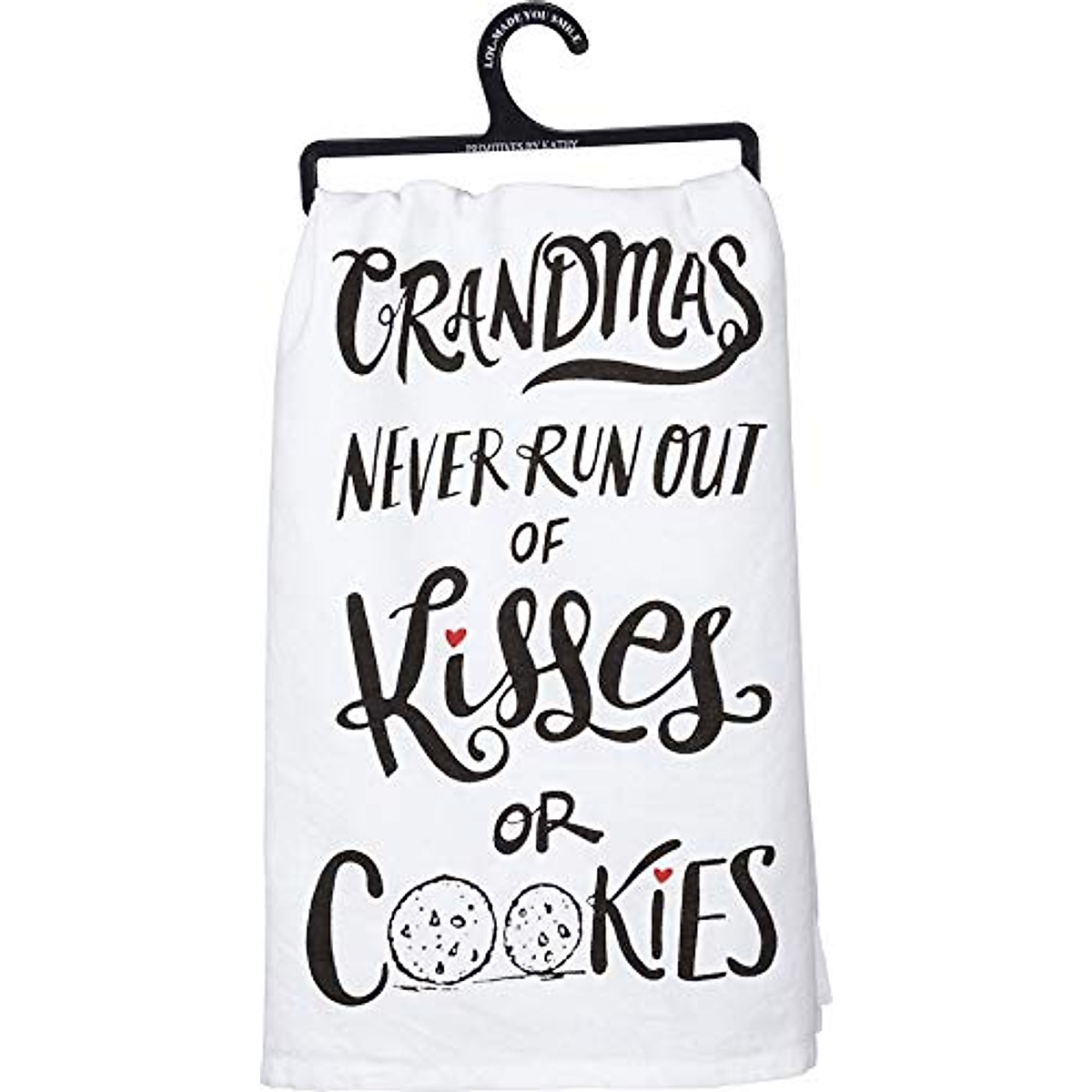 Primitives by Kathy 33208 LOL Made You Smile Dish Towel, 28" x 28", Never Run Out of Kisses or Cookies