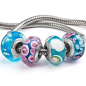 Set of 4 Handmade Murano Glass Charm Bead for Charms Bracelets Style#1113