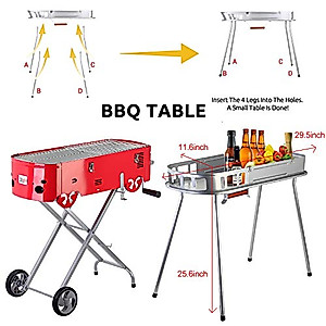 STARWIDE GO Charcoal Grill in Backyard & Garden, 30s Quick Set-up Barbeque Grill, Tabletop BBQ Grill for Outdoor Cooking, Cover and A Small Table, BBQ Fan,Tools, Fry Pan Included