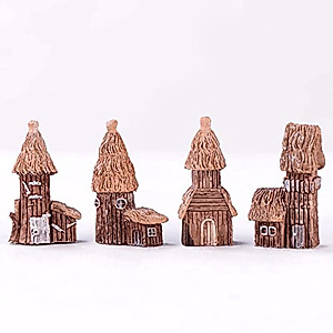LONCESS Tree House Miniature Fairy Garden Accessories, Mini Vintage House Fairy Garden Decor, House Ornaments Kit Fairy Garden Supplies for DIY, Accessories, Home Micro Landscape Decoration, 4 Pcs