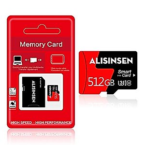 Micro SD 512GB Memory Card with A SD Card Adapter Class 10 TF Card High Speed Micro SD Memory Card 512GB for Android Smart-Phones/Camera/Tablets/Drone
