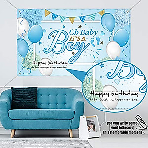 Blulu Baby Shower Party Backdrop Decorations, Large Durable Fabric Made Baby Shower Banner Backdrop Photo Booth Background for Boy's or Girl's Baby Shower Party Supplies (Boy Style)