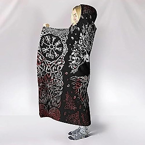 Viking 3D Printing Hooded Blanket Warm Soft Compass Tree Of Life Raven Rune Unisex Winter Wearable Hooded Blanket Double Thick Plush Wool Blanket Cape ( Color : Blanket , Size : 80x60in/150x200cm )