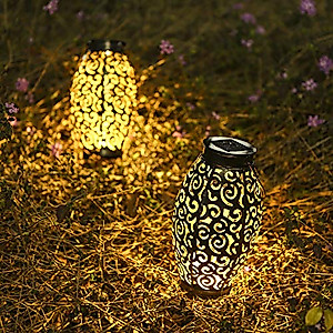 2 Pack Solar Lanterns, Hanging Solar Lantern Outdoor Lantern Solar Powered Lantern with Handle Metal Waterproof Decorative Solar Garden Lights for Patio Yard Pathway Walkway