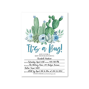 25 Blue Cactus Baby Shower Invitations, 25 Books For Baby Shower Request Cards, Sprinkle Invite Boy, Bring A Book Instead Of A Card, Baby Shower Invitation Inserts Baby Shower Guest Book Alternative
