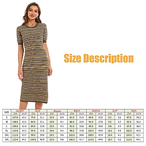 togputel Women's Short Sleeve Striped Knit Midi Dress Casual Comfortable Everyday Wear Flow Fit Brown Stripe,L